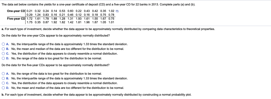 Solved The data set below contains the yields for a one-year | Chegg.com
