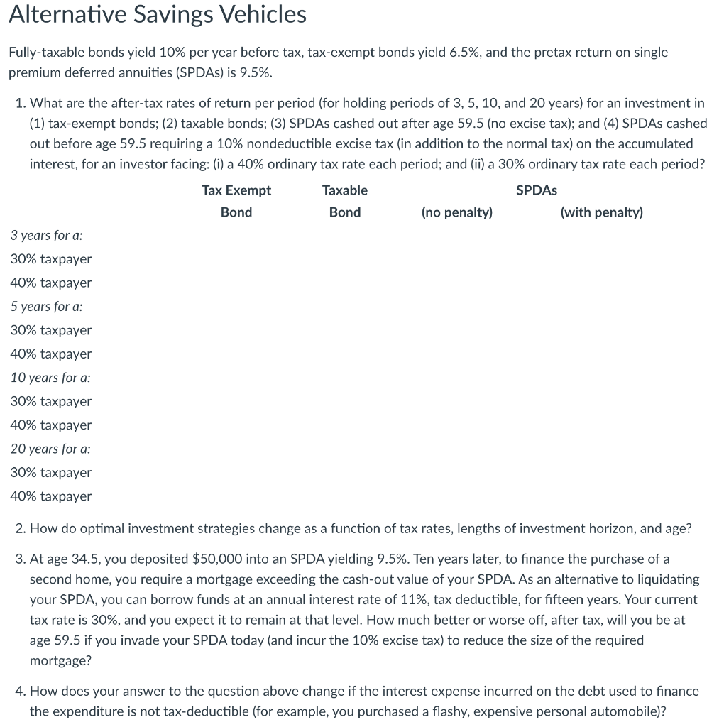 Solved Alternative Savings Vehicles Fully-taxable bonds | Chegg.com