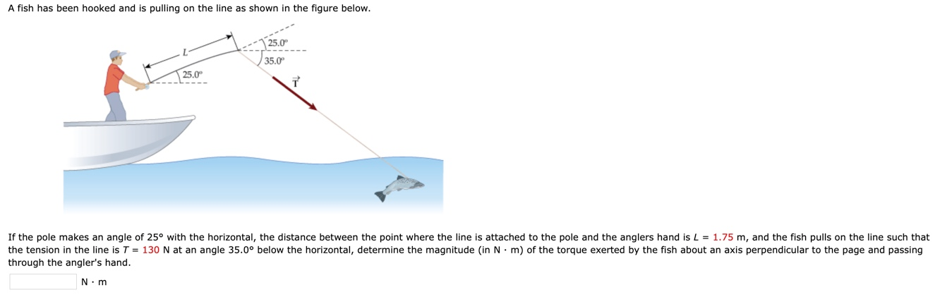Solved A fish has been hooked and is pulling on the line as | Chegg.com