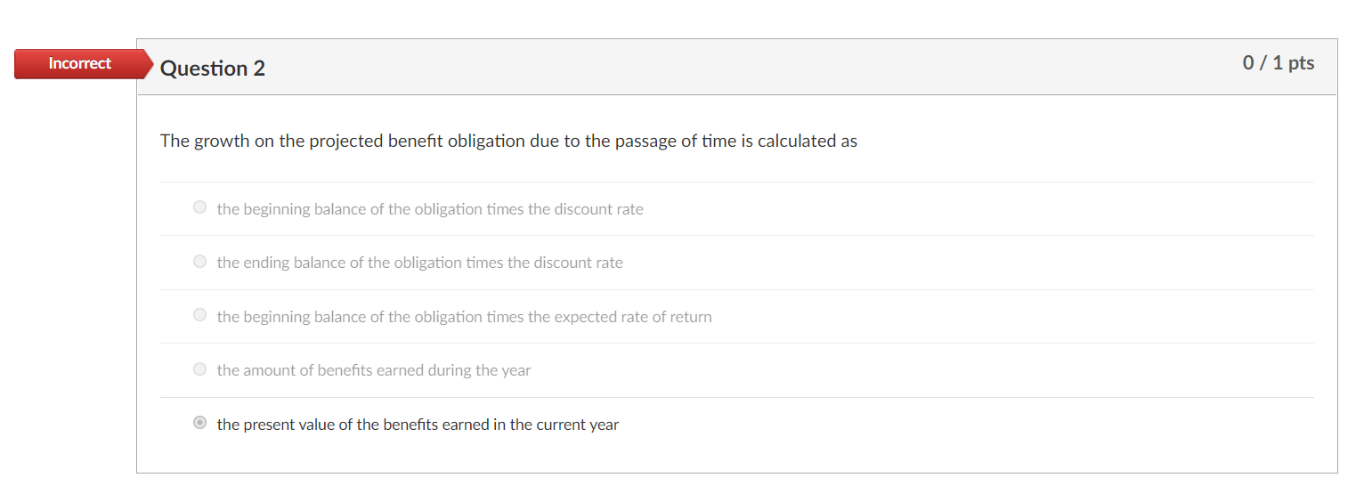 Solved The growth on the projected benefit obligation due to | Chegg.com
