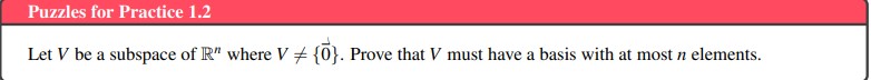 Solved Let V be a subspace of Rn where V ={0}. Prove that V | Chegg.com
