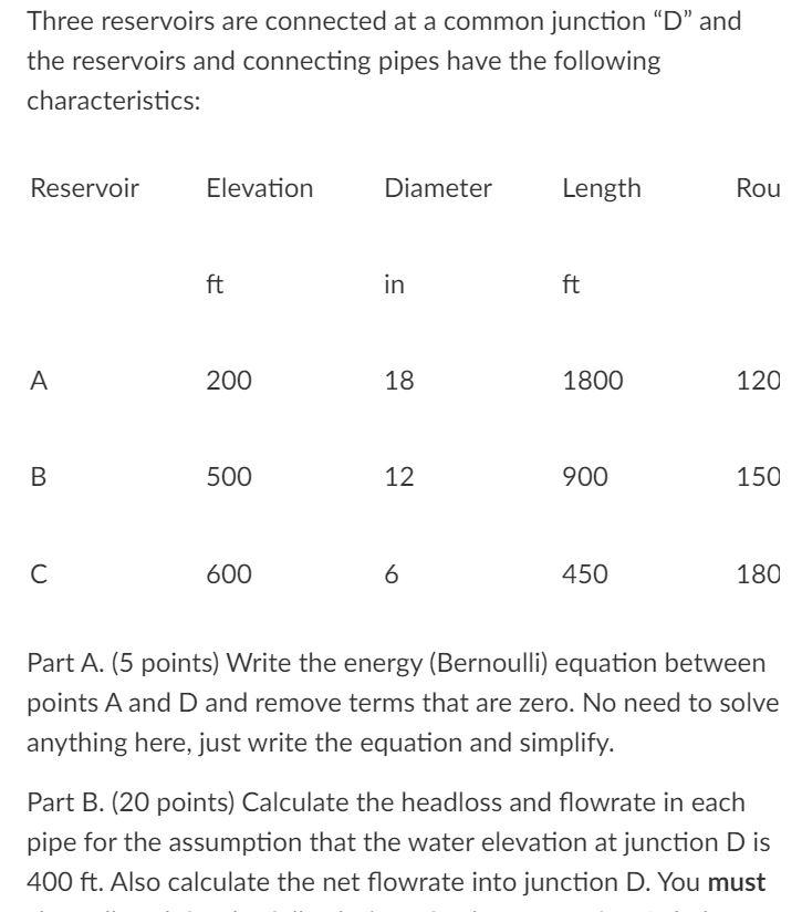 Three reservoirs are connected at a common junction | Chegg.com