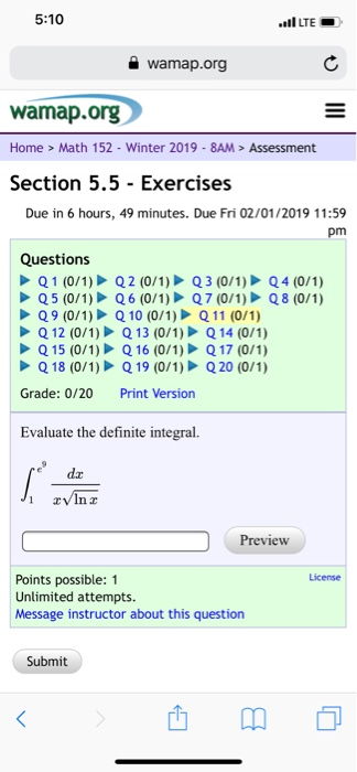 Solved LTE wamap.org wamap.org Home > Math 152 - Winter 2019 | Chegg.com