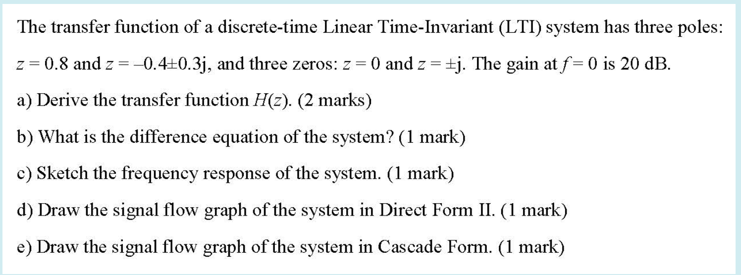 Solved The transfer function of a discrete-time Linear | Chegg.com