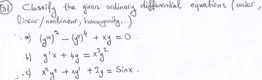 Solved D Classify the given ordinary differential equations | Chegg.com