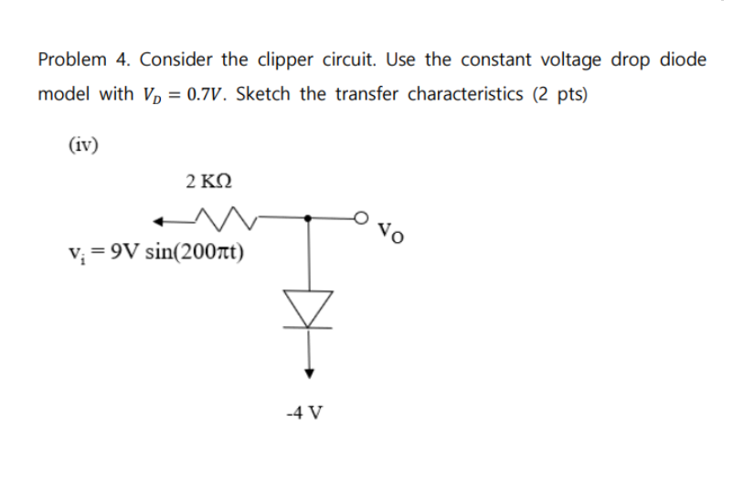 Solved Problem 4. Consider the clipper circuit. Use the | Chegg.com