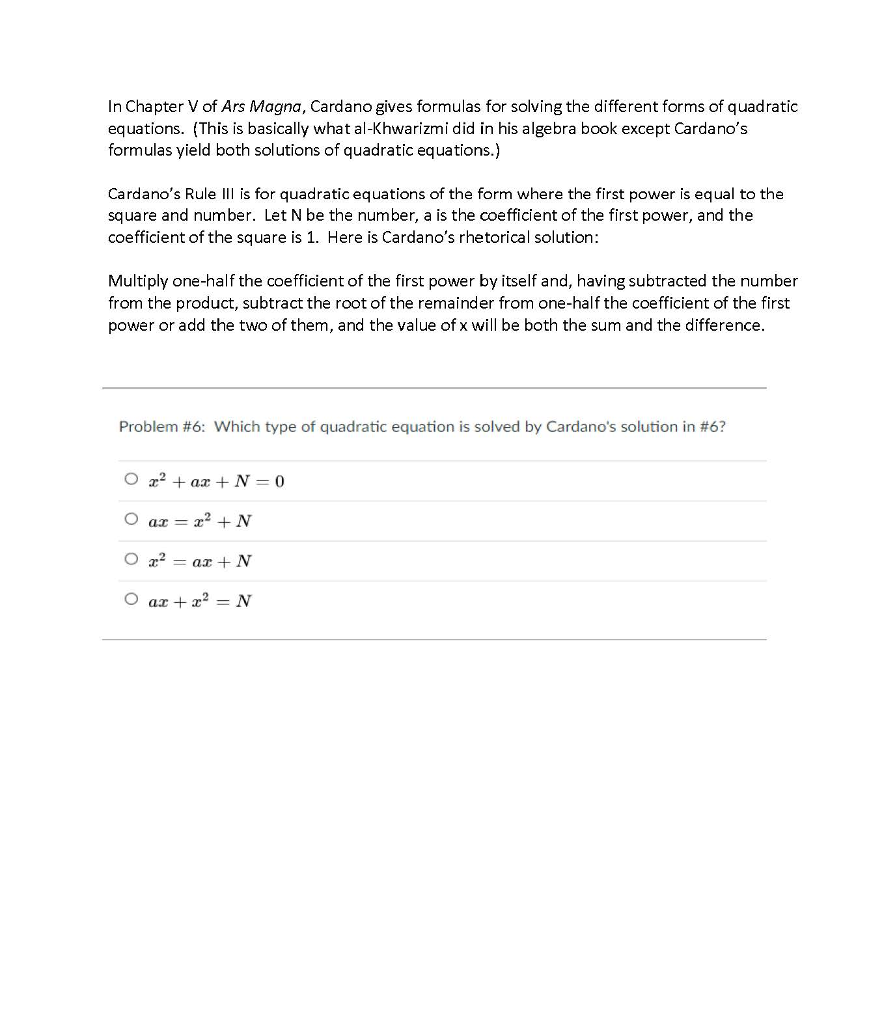Solved In Chapter V of Ars Magna, Cardano gives formulas for | Chegg.com