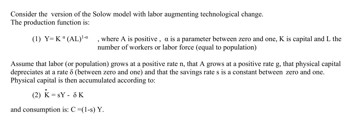 Consider the version of the Solow model with labor | Chegg.com
