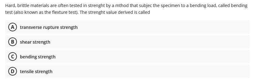 Solved Hard, brittle materials are often tested in strenght | Chegg.com