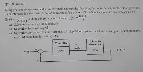 Solved 10 Q2: (20 marks) A large helicopter uses two tandem | Chegg.com