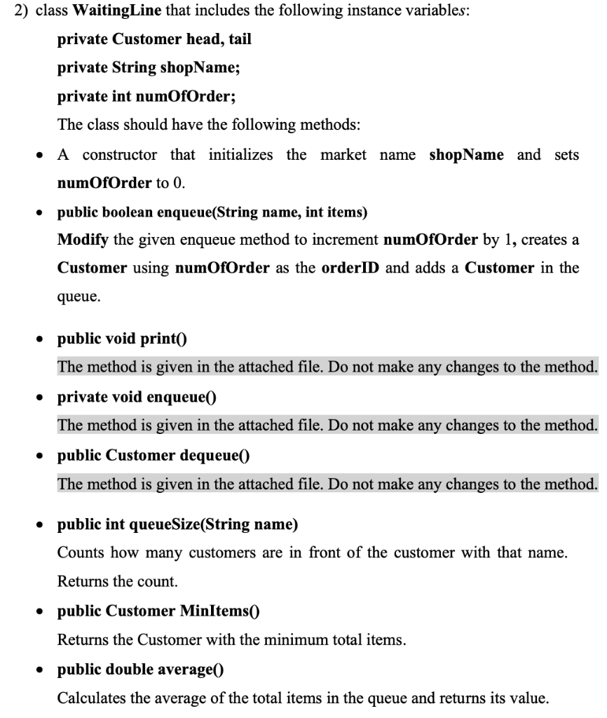 Solved 1) class Customer that includes the following data | Chegg.com