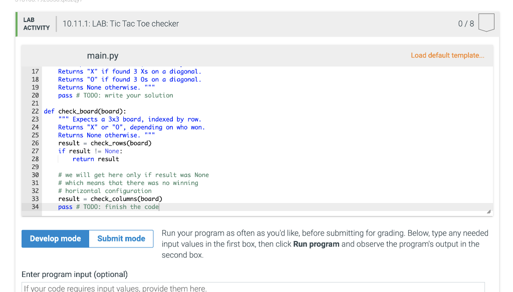 Solved 10.11 LAB: Tic Tac Toe checker Just in case you are | Chegg.com