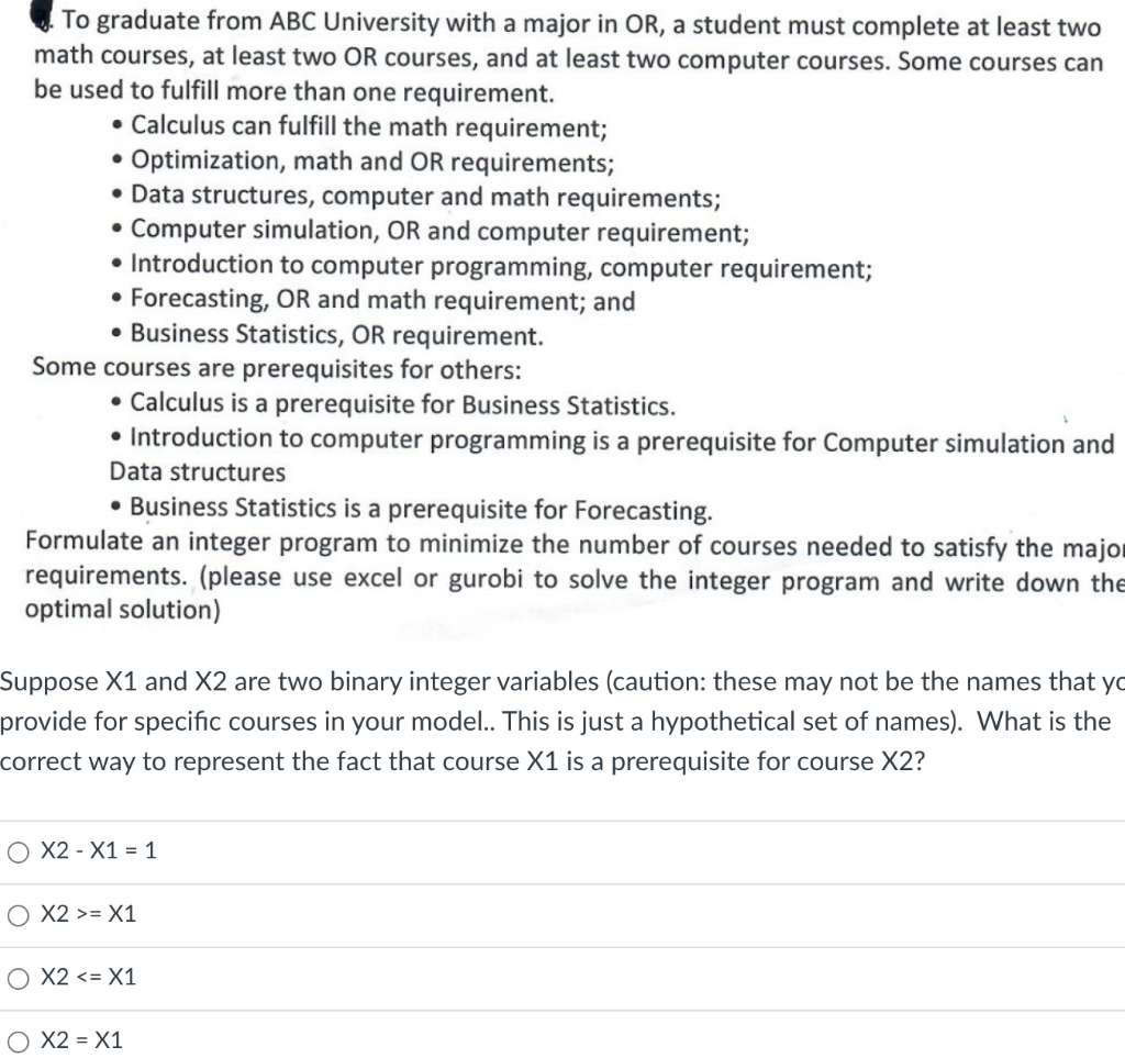 Solved To graduate from ABC University with a major in OR, a | Chegg.com