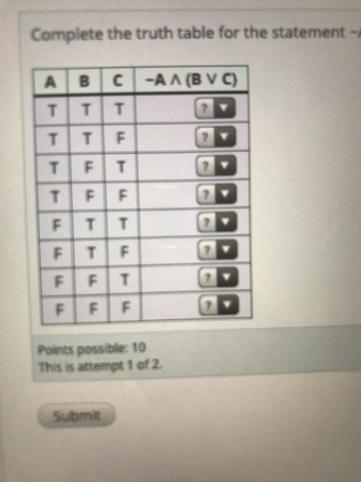 Solved Complete the truth table for the statement- A | B | C | Chegg.com