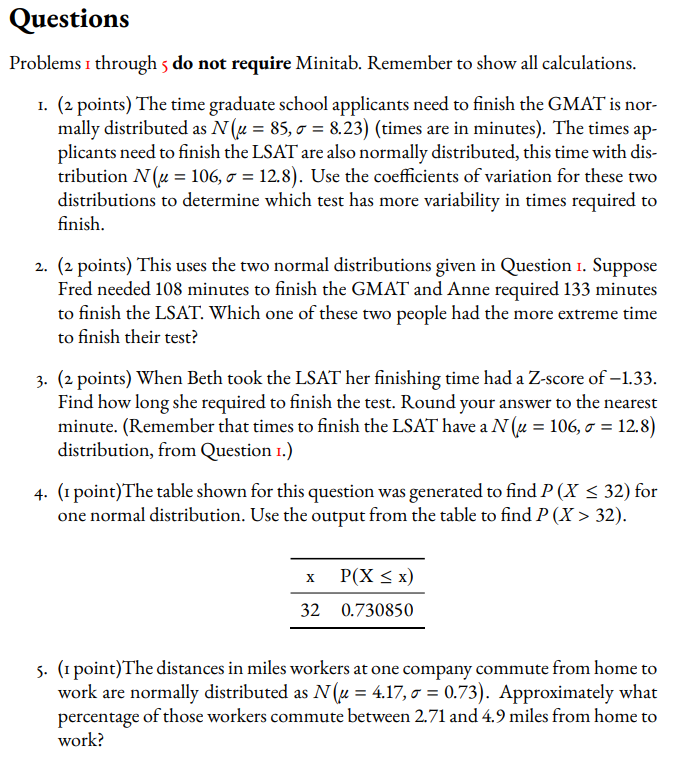 Solved Problems i through 5 do not require Minitab. Remember | Chegg.com