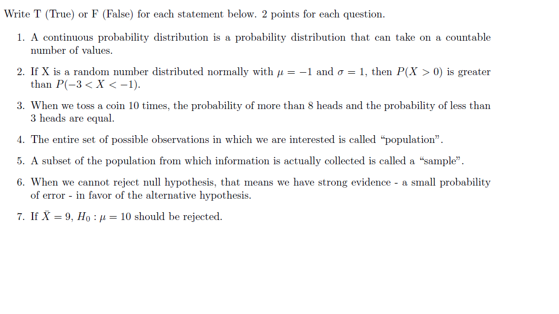 Solved Write T (True) or F (False) for each statement below. | Chegg.com