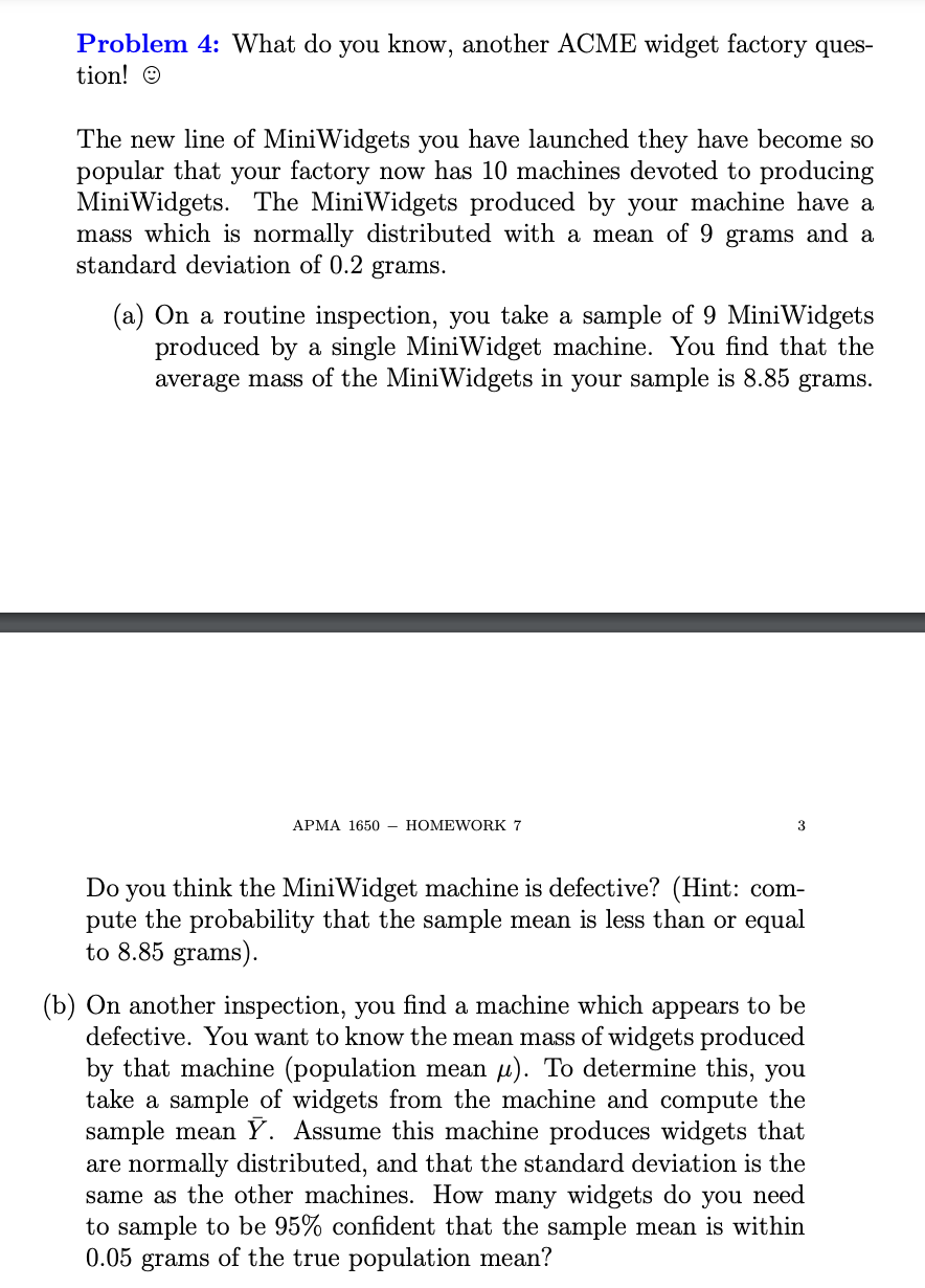Solved Problem 4: What do you know, another ACME widget | Chegg.com