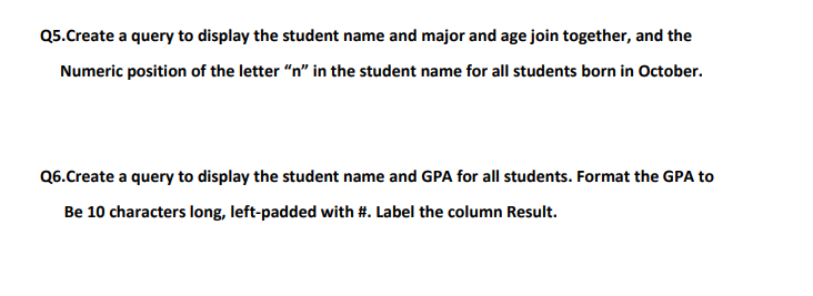 Solved Lab Exercises: Q1. Create a query that display the | Chegg.com