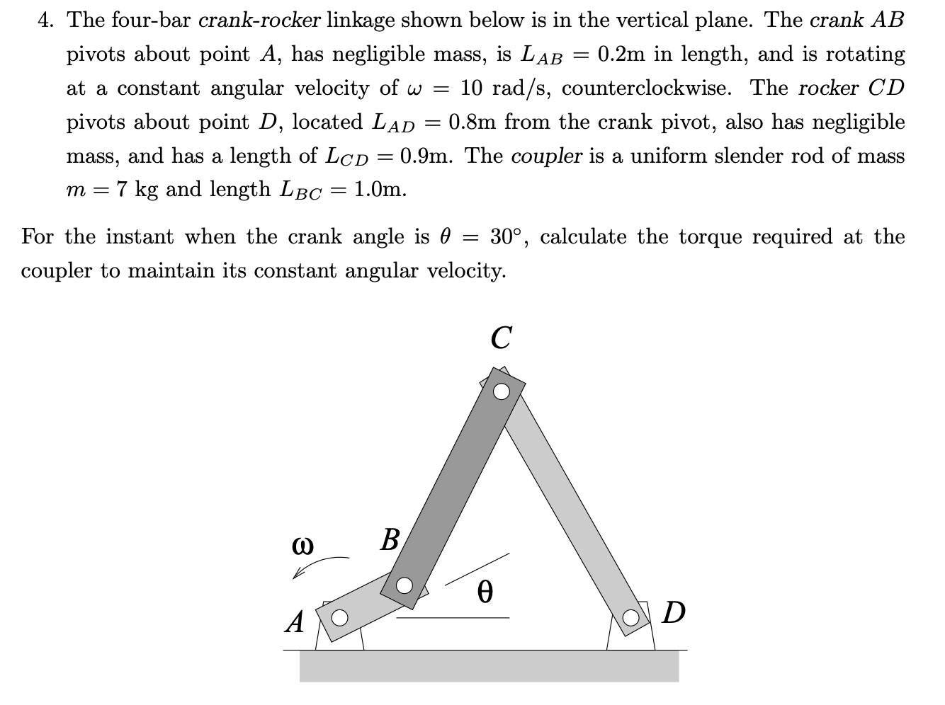 4. The four-bar crank-rocker linkage shown below is | Chegg.com