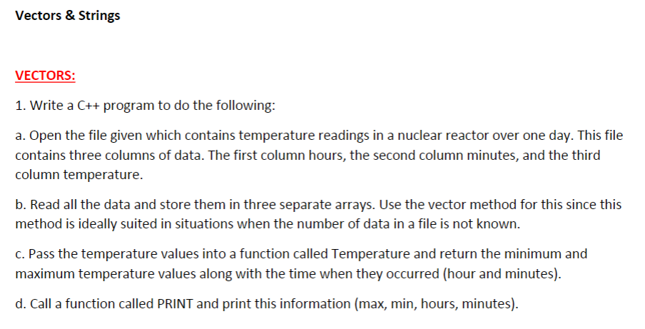 Solved Vectors & Strings VECTORS: 1. Write a C++ program to | Chegg.com