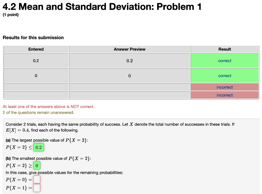 Solved 4.2 Mean and Standard Deviation: Problem 1 (1 point) | Chegg.com