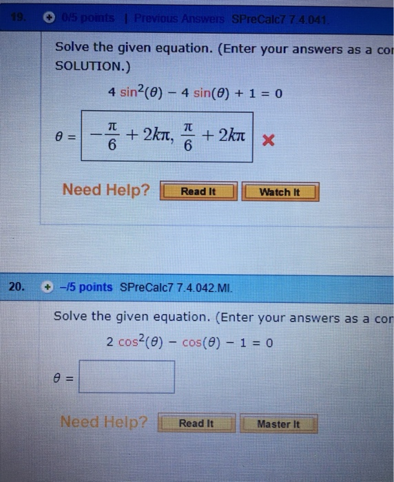 Solved Solve the given equation. (Enter your answers as a | Chegg.com