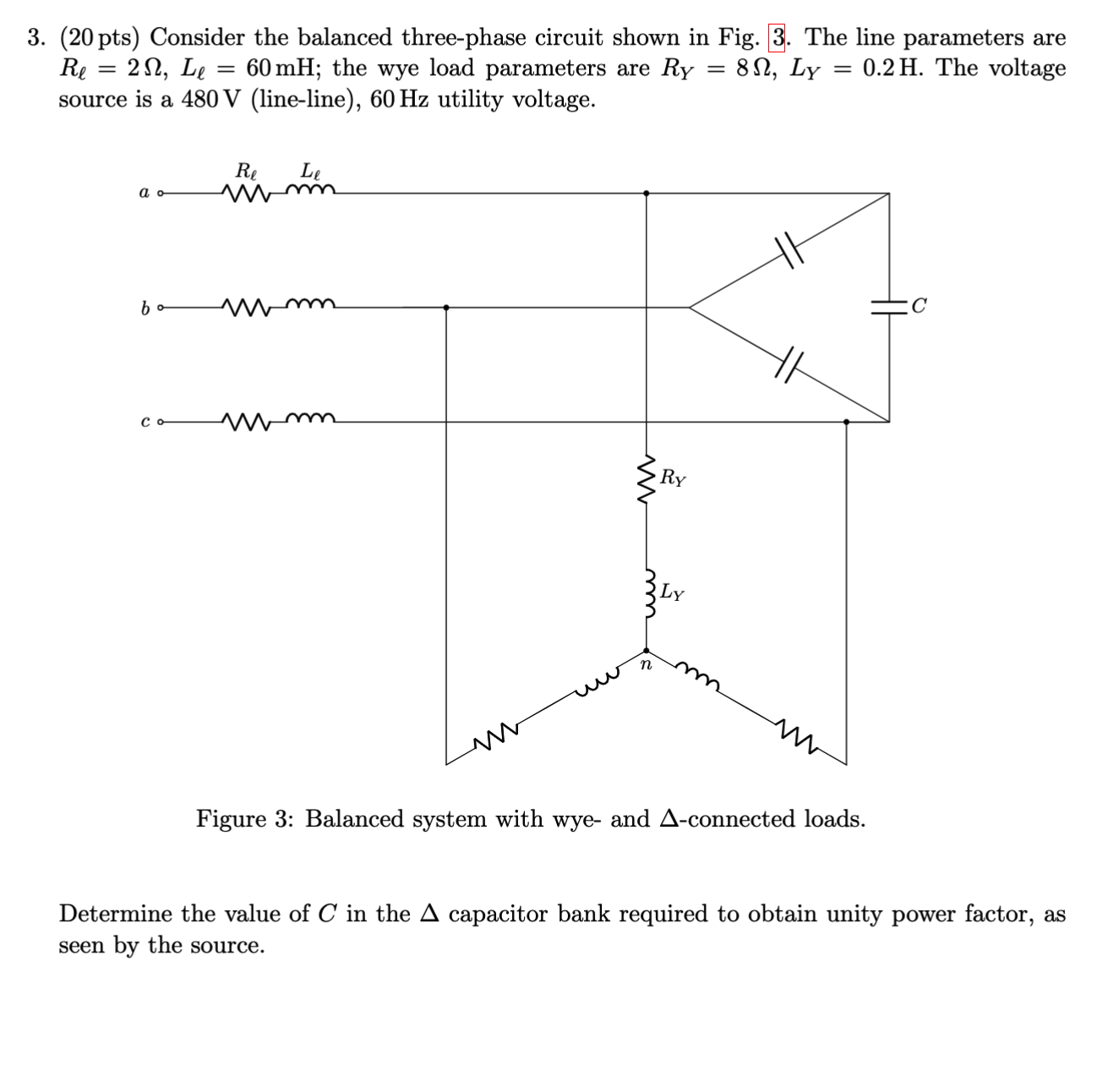 Solved 3. (20 pts) Consider the balanced three-phase circuit | Chegg.com