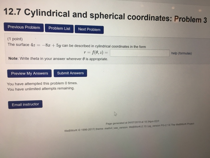 Solved 12.7 Cylindrical and spherical coordinates: | Chegg.com