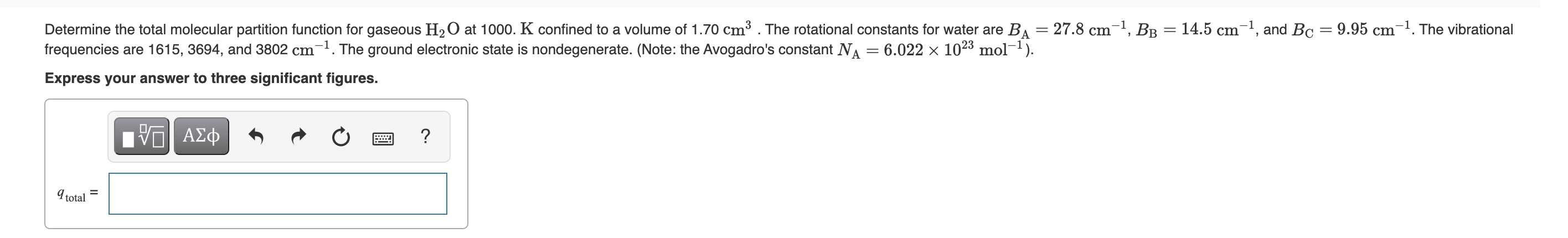 Solved = Determine the total molecular partition function | Chegg.com