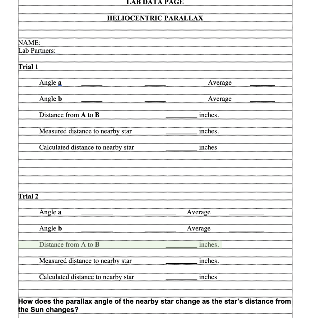 Solved Lab Data Page Heliocentric Parallax Name Lab 