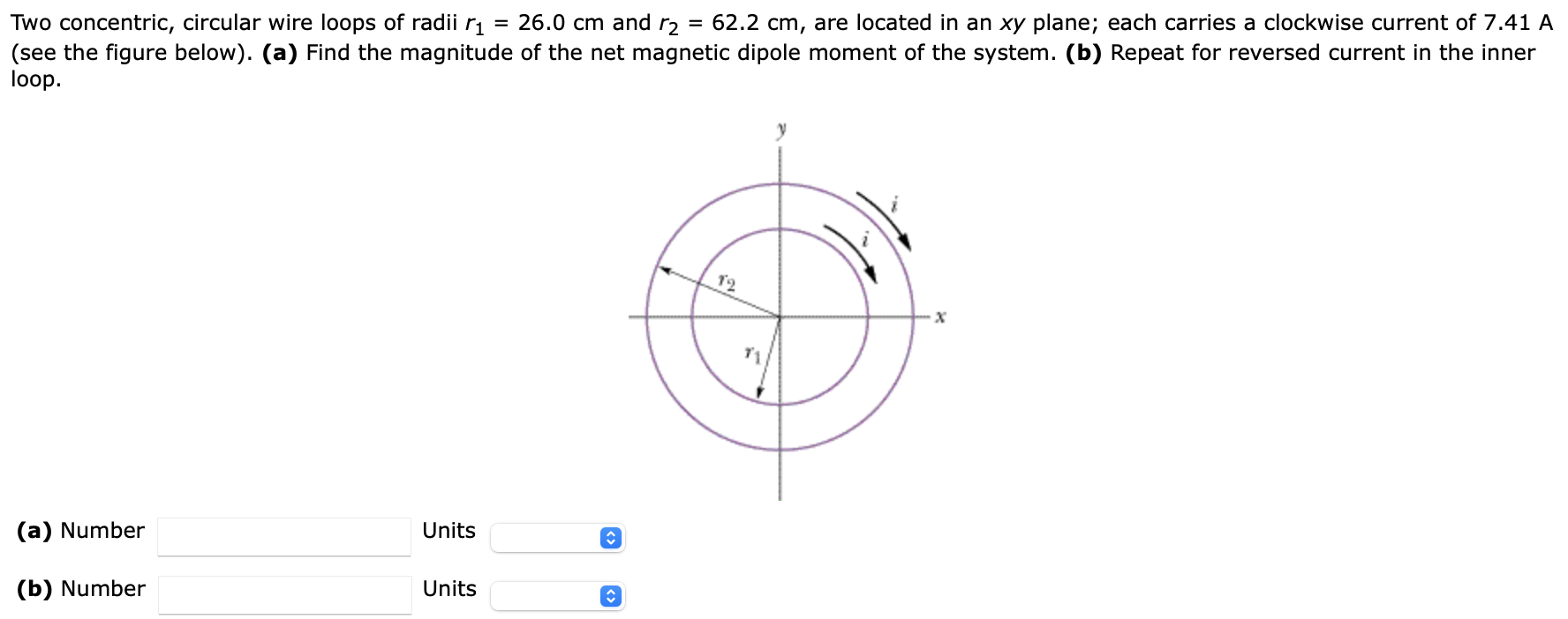 Solved Two concentric, circular wire loops of radii r1 = | Chegg.com