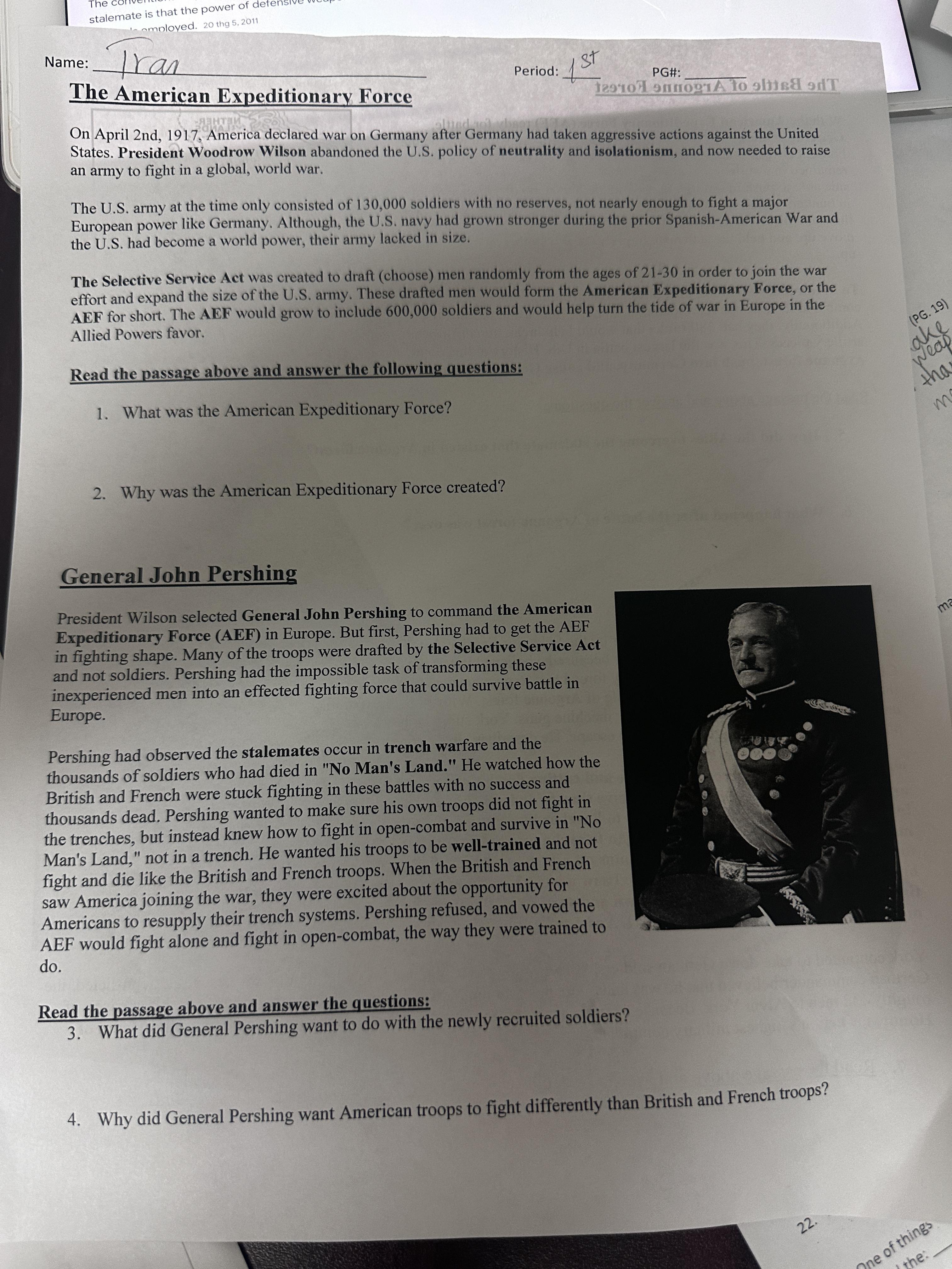 The American Expeditionary Force On April 2nd, 1917, | Chegg.com