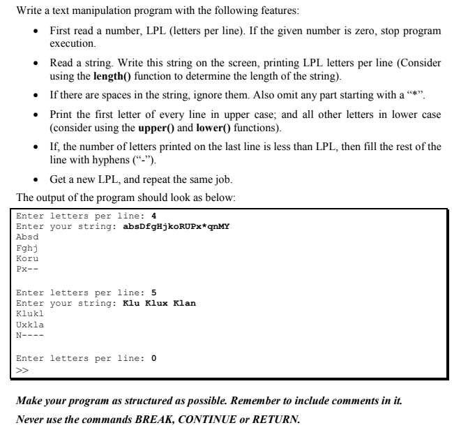 Solved Write a text manipulation program with the following | Chegg.com
