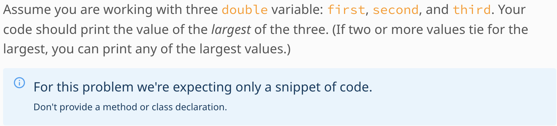 Solved Assume you are working with three double variable: | Chegg.com