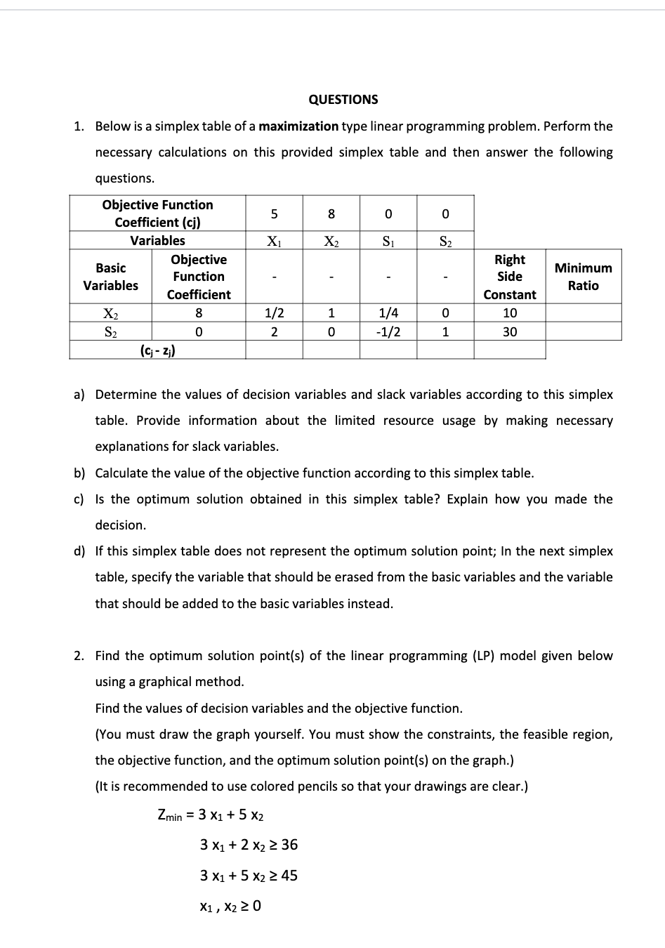 Solved 1. Below is a simplex table of a maximization type | Chegg.com