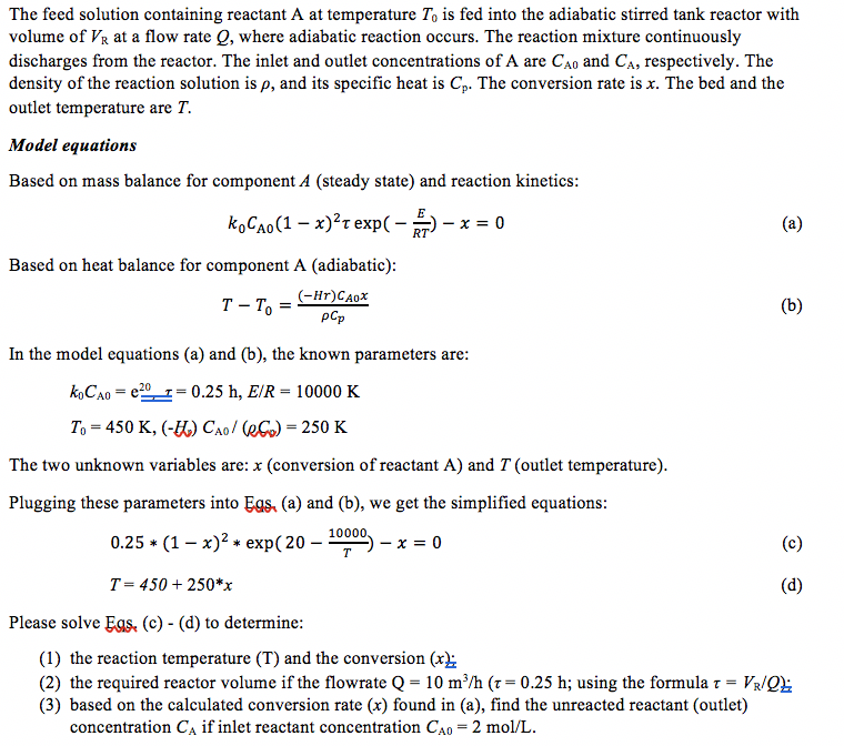 The feed solution containing reactant A at | Chegg.com