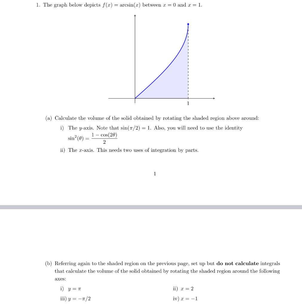 Solved 1. The graph below depicts f(x)=arcsin(x) between x=0 | Chegg.com