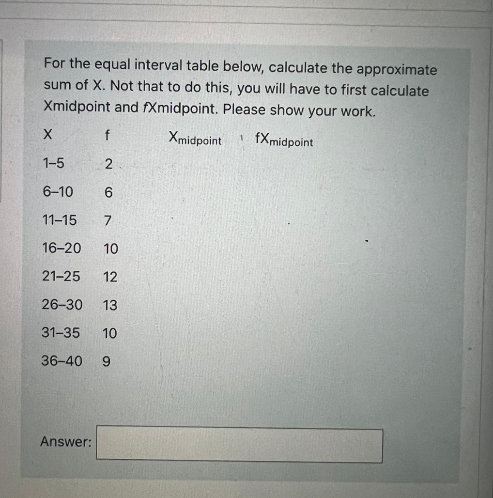 Solved For the equal interval table below, calculate the | Chegg.com