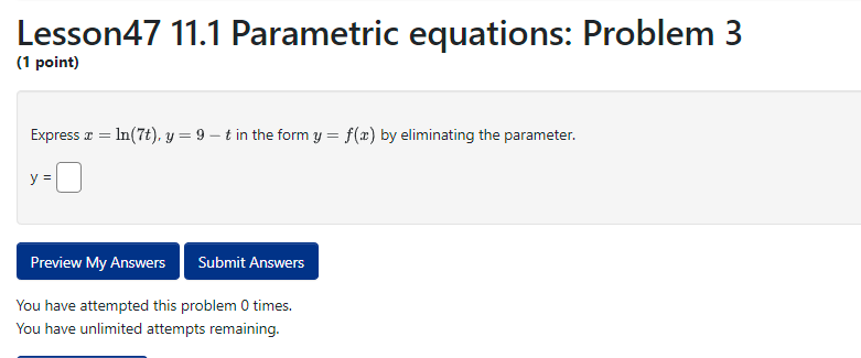 Solved Lesson47 11.1 Parametric equations: Problem 3 (1 | Chegg.com