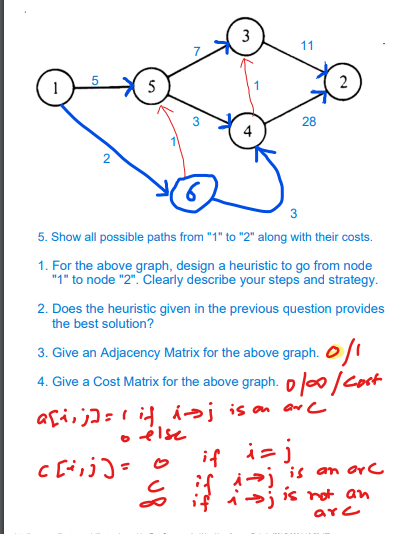 5. Show all possible paths from " 1 " to "2" along | Chegg.com