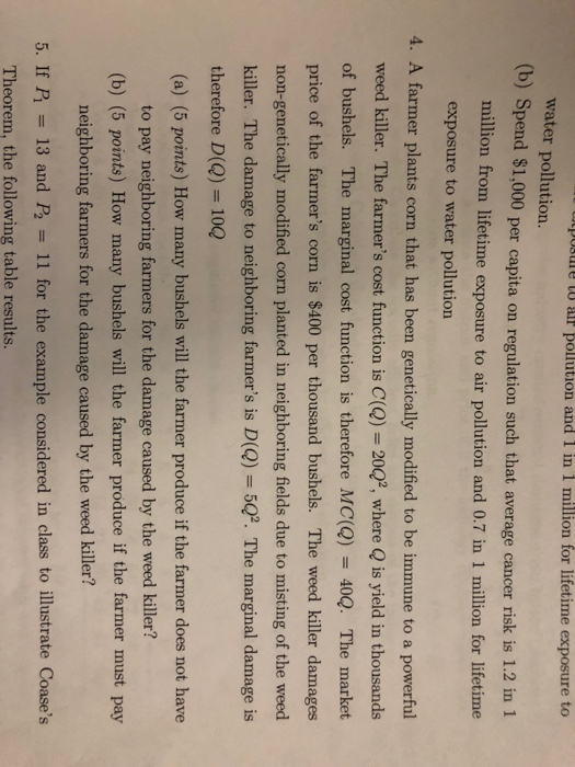 Solved pusule tu a pollution and 1 in 1 million for lifetime | Chegg.com