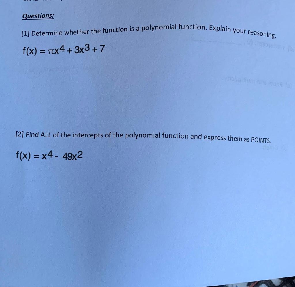 Solved [1] Determine Whether The Function Is A Polynomial