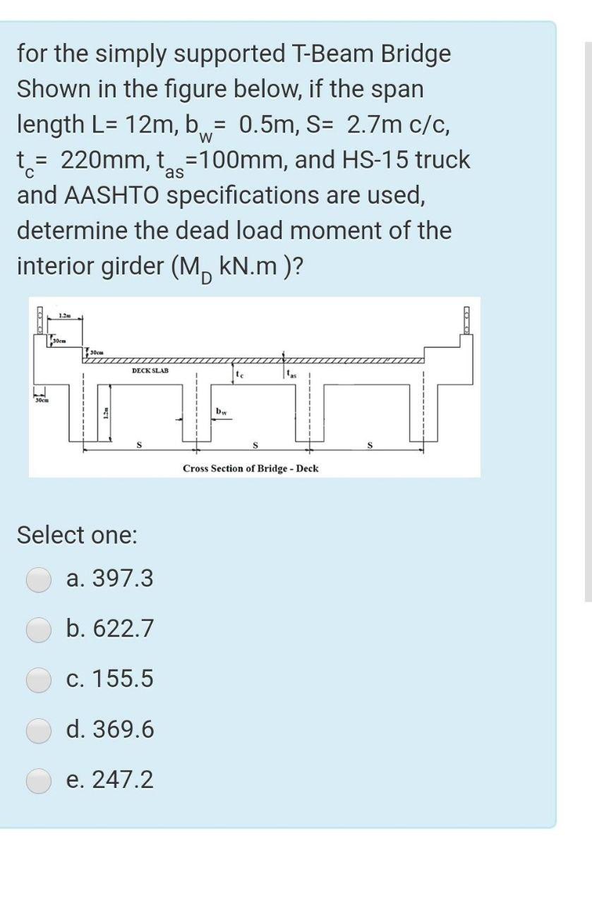 Solved For The Simply Supported T Beam Bridge Shown In The