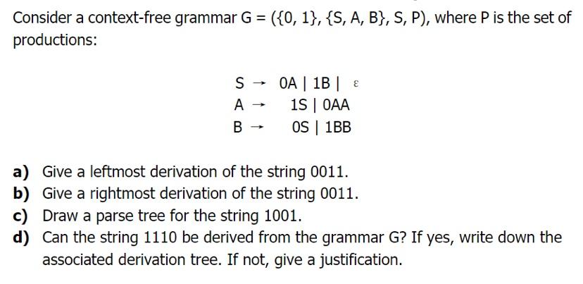Solved Consider a context-free grammar | Chegg.com