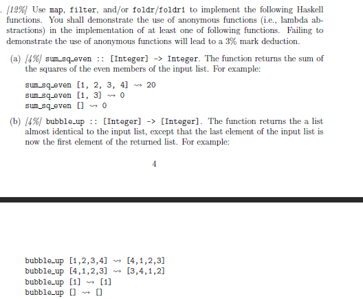 (12%) Use map, filter, and/or foldr/foldri to | Chegg.com