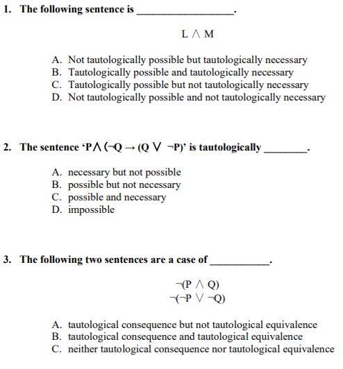 Solved 1. The following sentence is LAM A. Not | Chegg.com