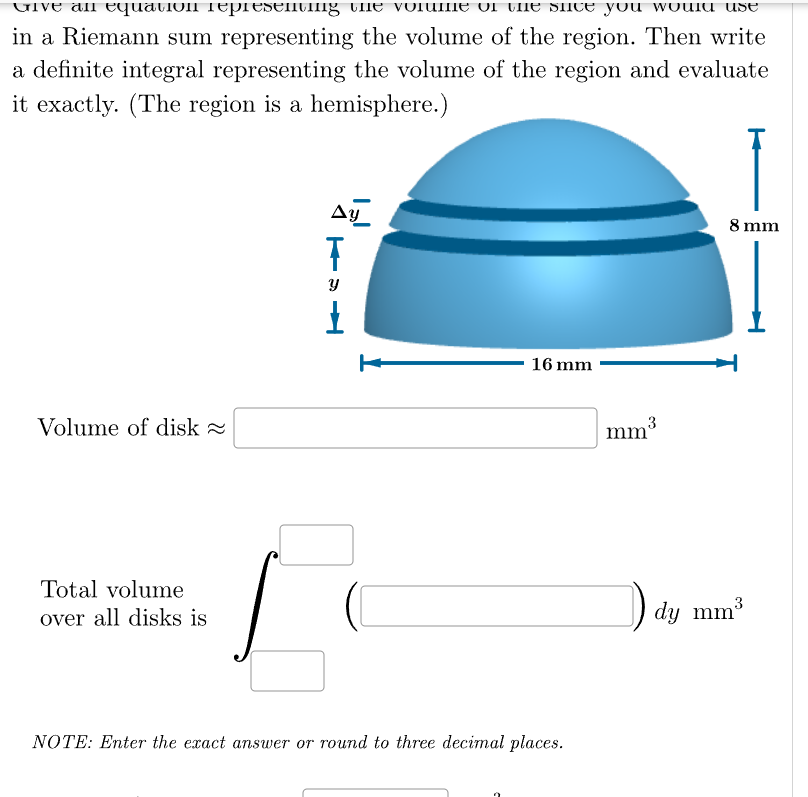 Solved in a Riemann sum representing the volume of the | Chegg.com