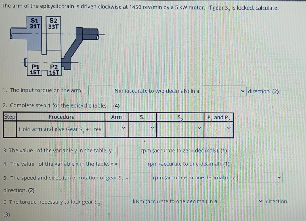 Solved The arm of the epicyclic train is driven clockwise at | Chegg.com