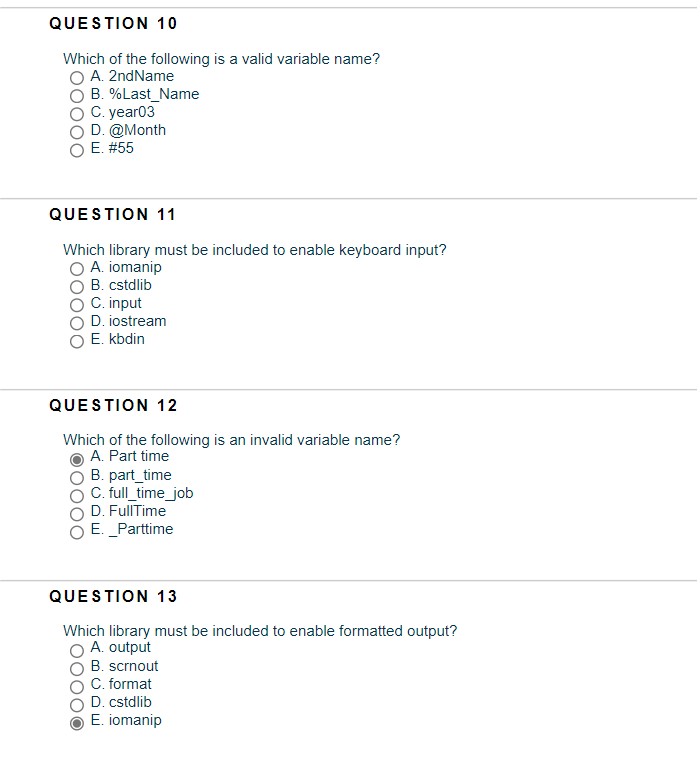 Solved QUESTION 10 Which of the following is a valid | Chegg.com