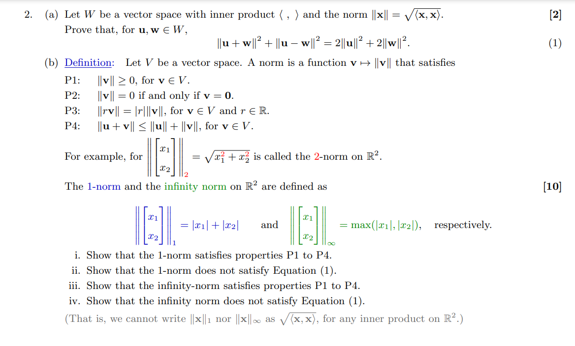 (a) Let W be a vector space with inner product | Chegg.com